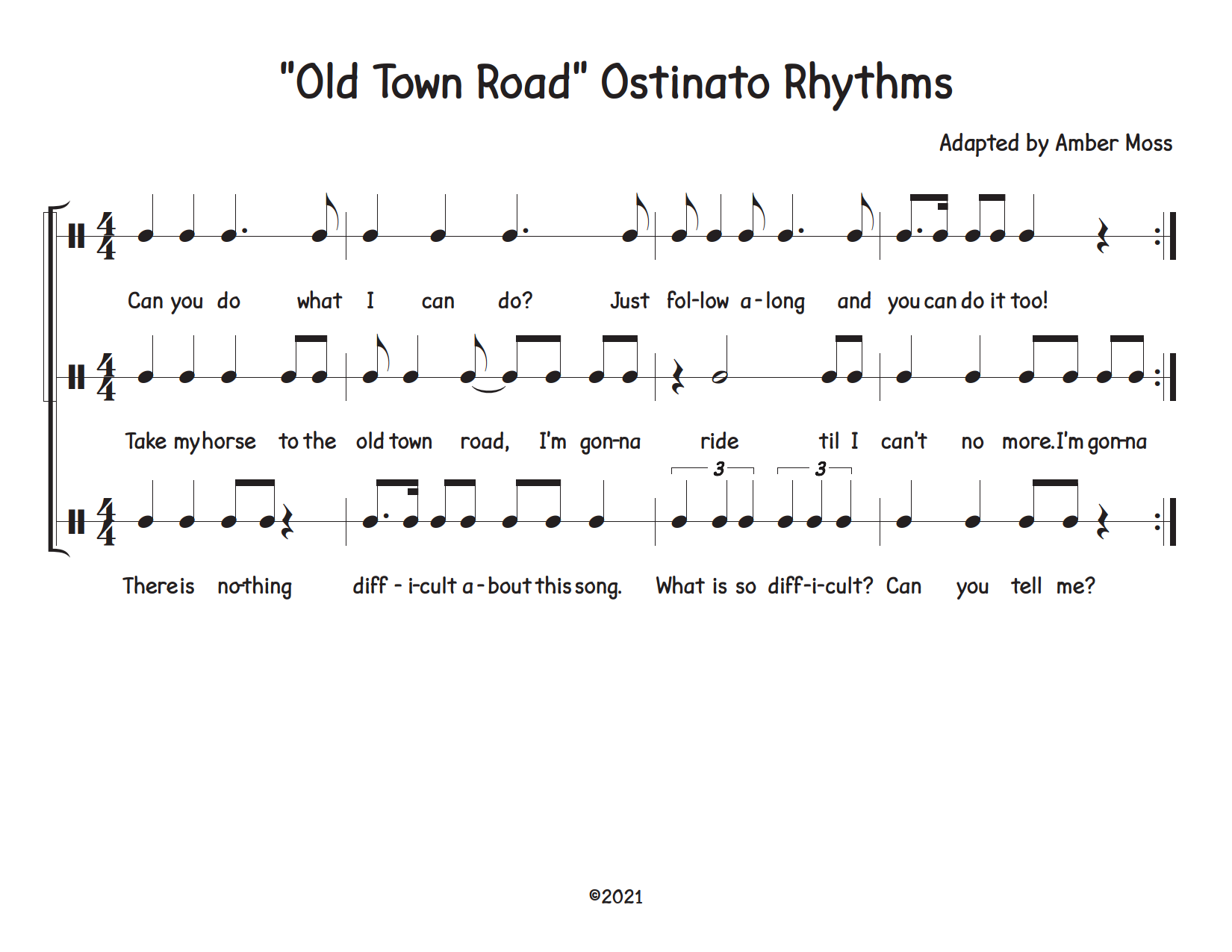 Old Town Road Ostinato - Music ConstructED Free Elementary Music Lesson ...